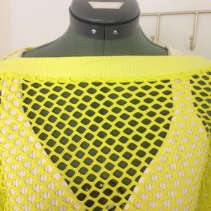 Pink Lotus | Tops | Pink Lotus Neon Yellow Fishnet Shirt 34 Sleeves ...